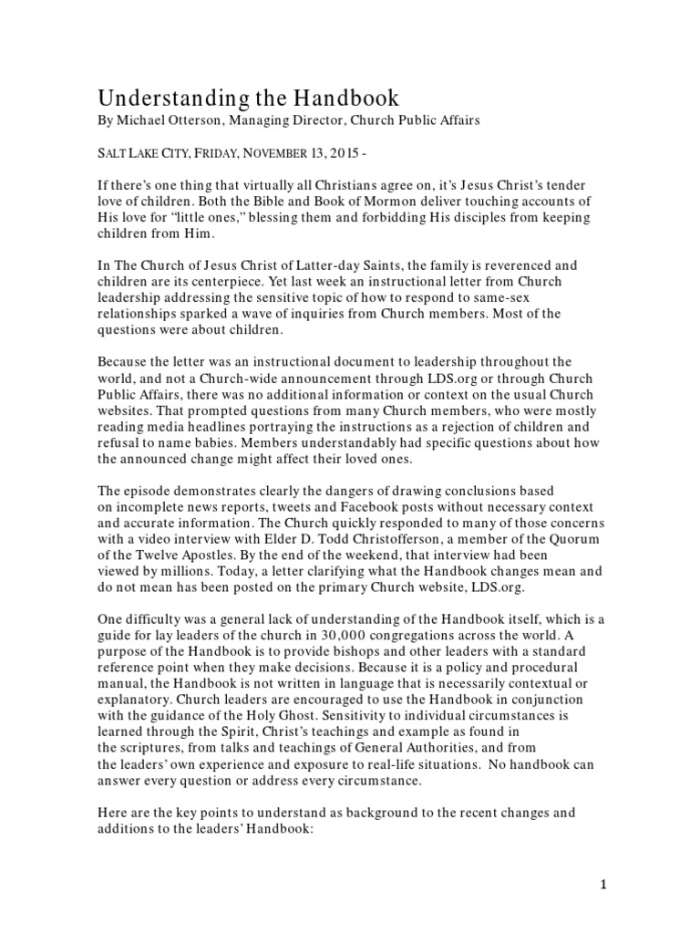 The Handbook Changes Explained | PDF | The Church Of Jesus Christ Of ...