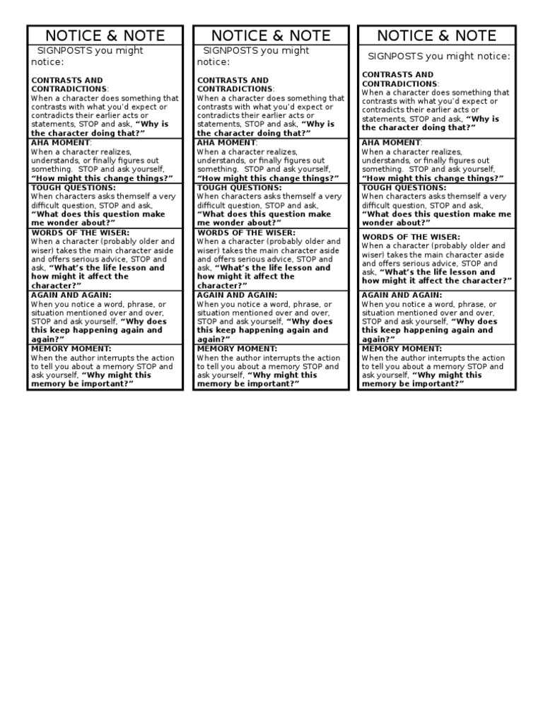 Notice and Note Bookmark | PDF | Career & Growth | Self-Improvement