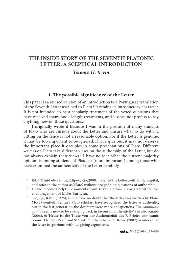 Irwin, The Inside Story of The Seventh Platonic Letter | PDF | Apology ...