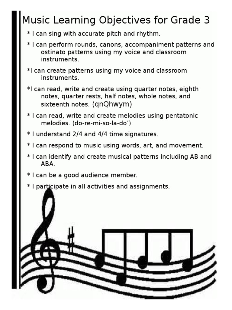 Grade 3 Music Learning Objectives | PDF