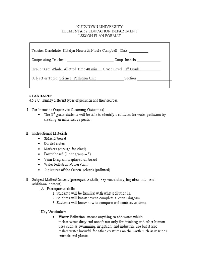 3rd Grade Water Pollution Lesson | PDF | Pollution | Water