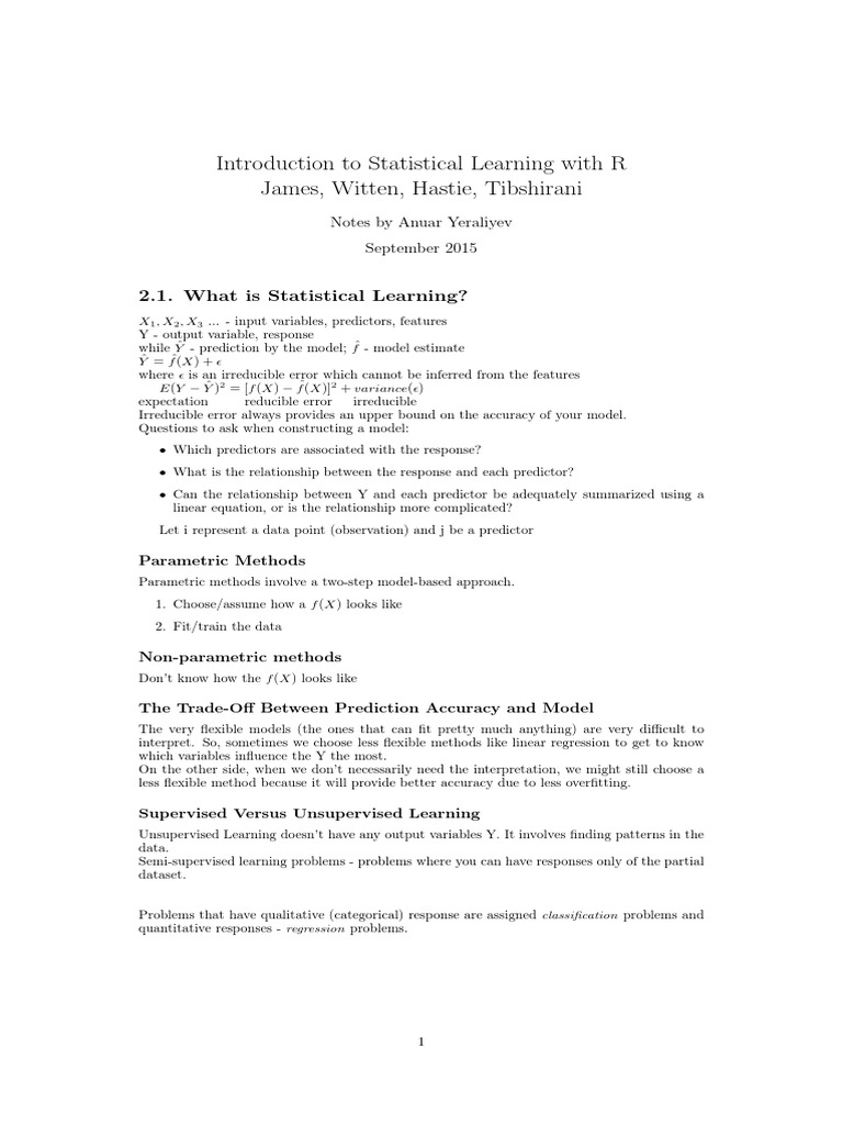 Introduction To Statistical Learning: With Applications in R | PDF | Errors And Residuals ...