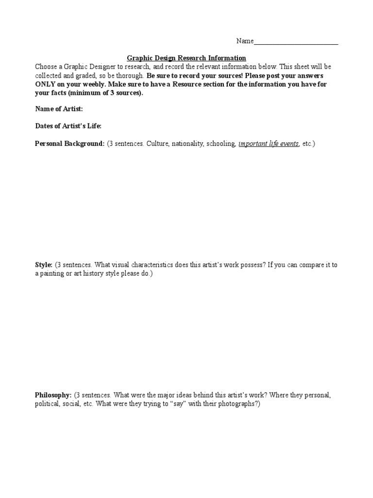 Graphic Design Research Worksheet | PDF
