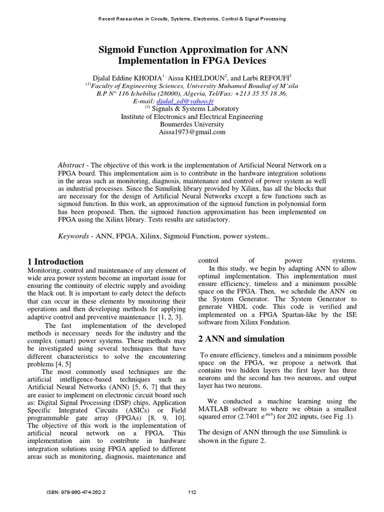 Sigmoid Function Approximation For ANN Implementation in FPGA | PDF | Field Programmable Gate ...