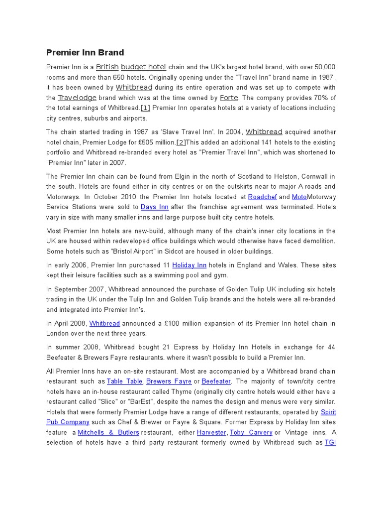 Premier Inn Brand Case Study | PDF | Hotel And Leisure Companies | Hospitality Industry