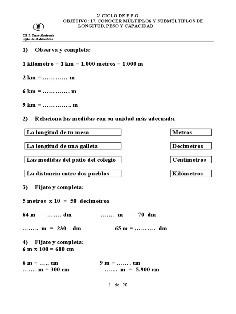Ejercicios Multiplos y Submultiplos | PDF | Métodos y materiales de ...