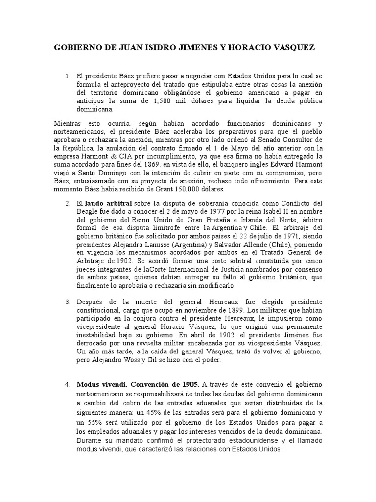 Gobierno de Juan Isidro Jimenes y Horacio Vasquez | PDF | República ...