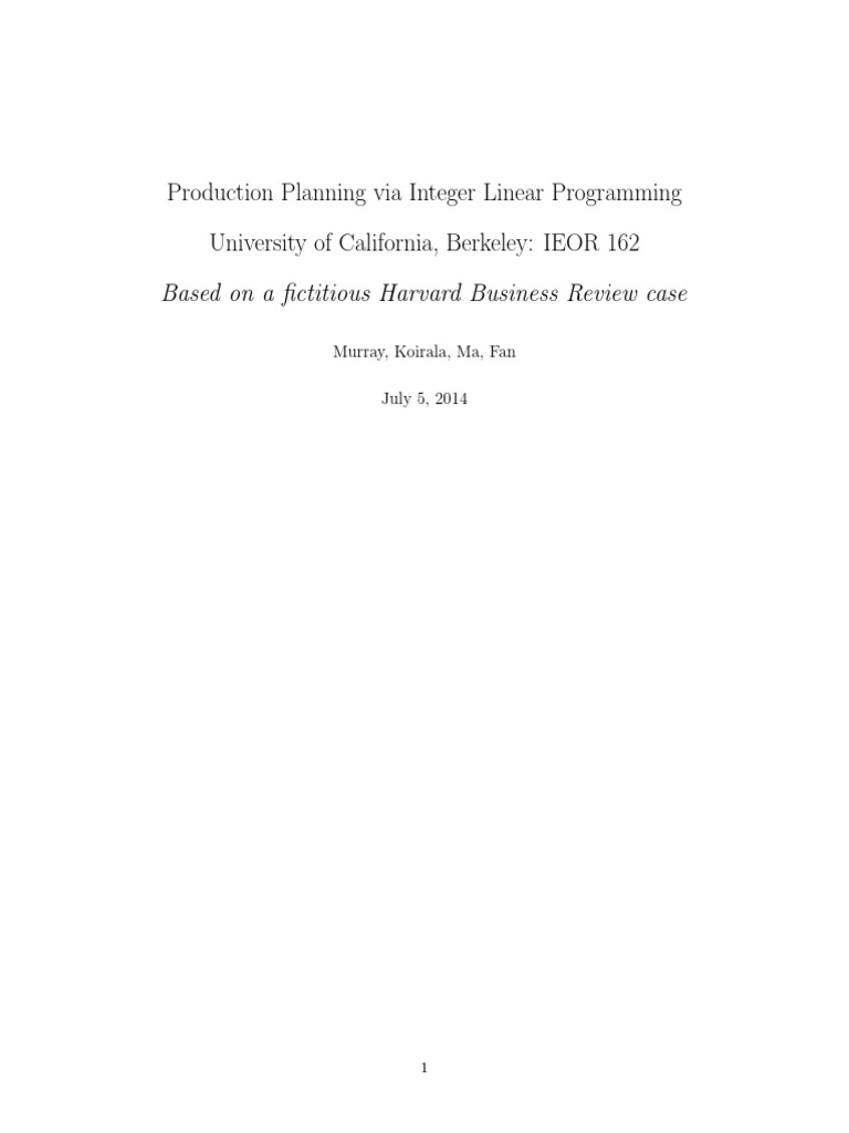 Production Planning Via Integer Linear Programming Pdf Sugarcane Linear Programming