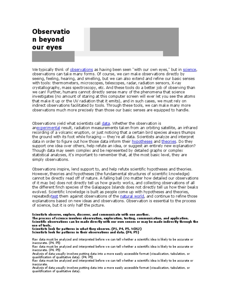 Observatio N Beyond Our Eyes: Observations Science | PDF | Observation ...