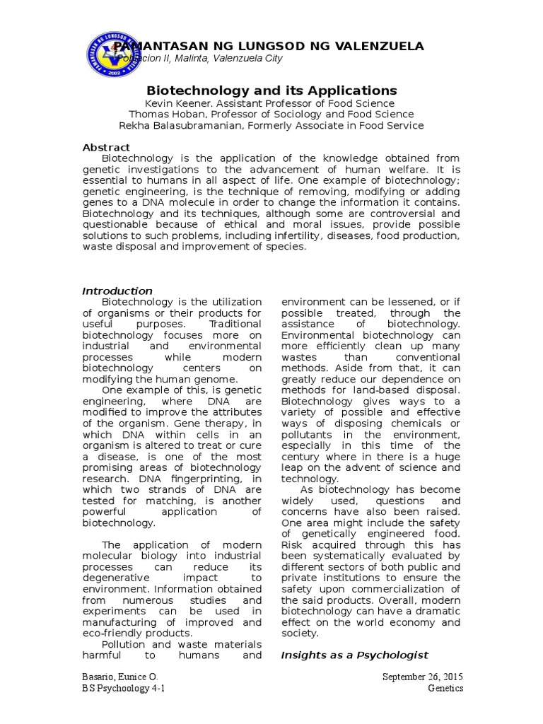 Biotechnology and Its Applications | PDF | Biotechnology | Dna