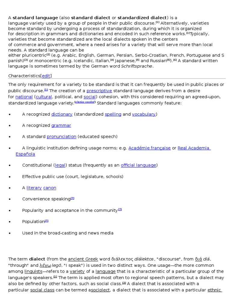 Standard Language | PDF | Dialect | Linguistics