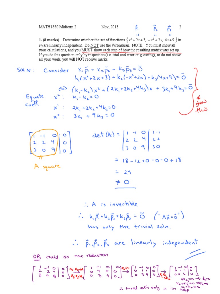 Linear Algebra Midterm | PDF | Basis (Linear Algebra) | Matrix ...