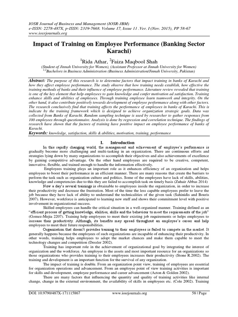 Impact of Training On Employee Performance (Banking Sector Karachi) | PDF | Errors And Residuals ...