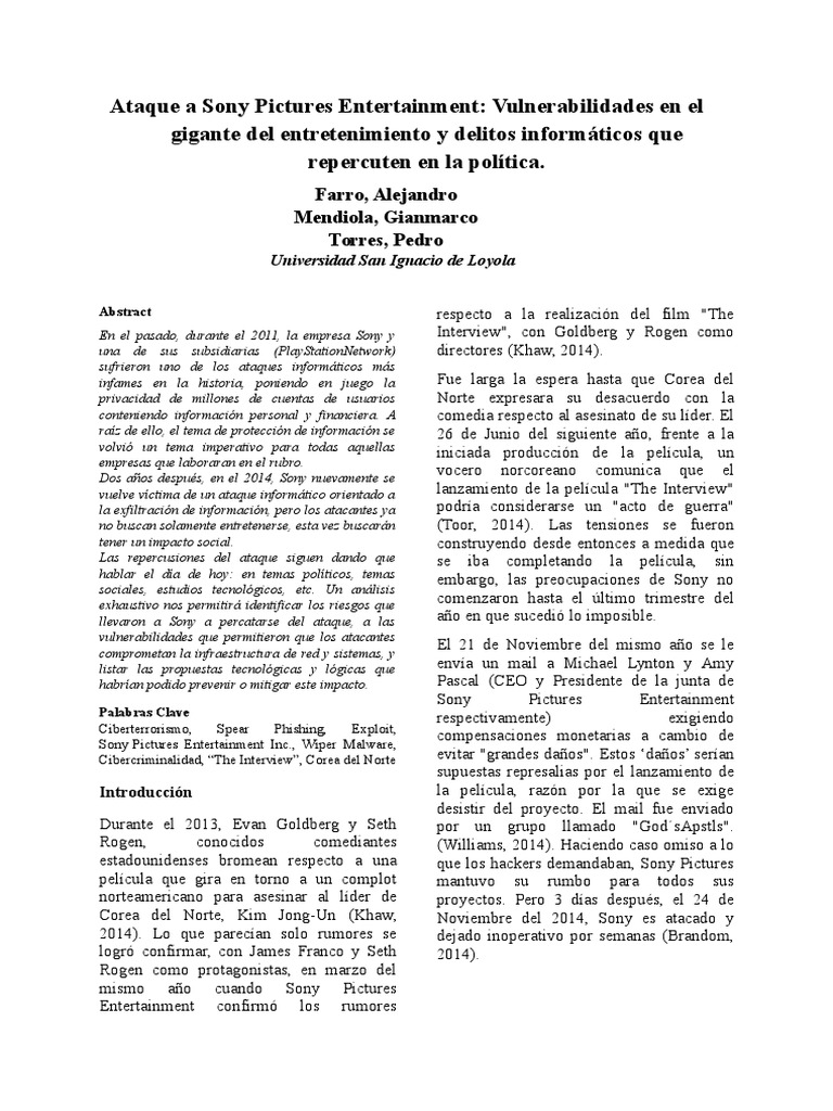 Ataque Sony 2014: Ciberseguridad y Política | PDF | Malware | Archivo ...