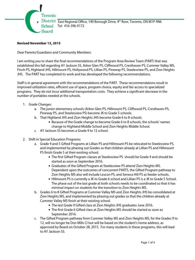 AY Jackson Cluster PART Staff Response Letter - Amended | PDF | Gifted ...