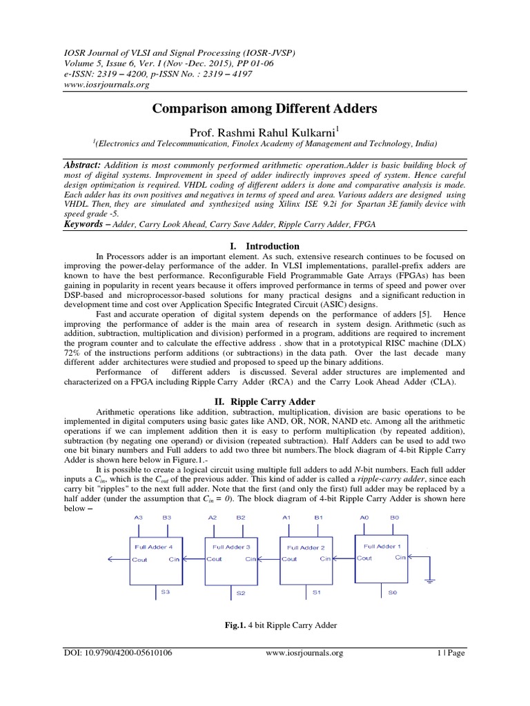 Comparison Among Different Adders | PDF | Field Programmable Gate Array ...