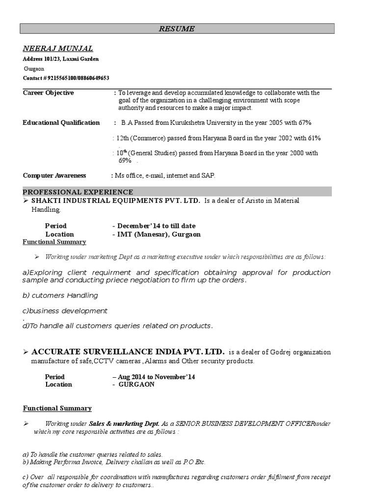 Neeraj Resume | PDF | Sales | Marketing
