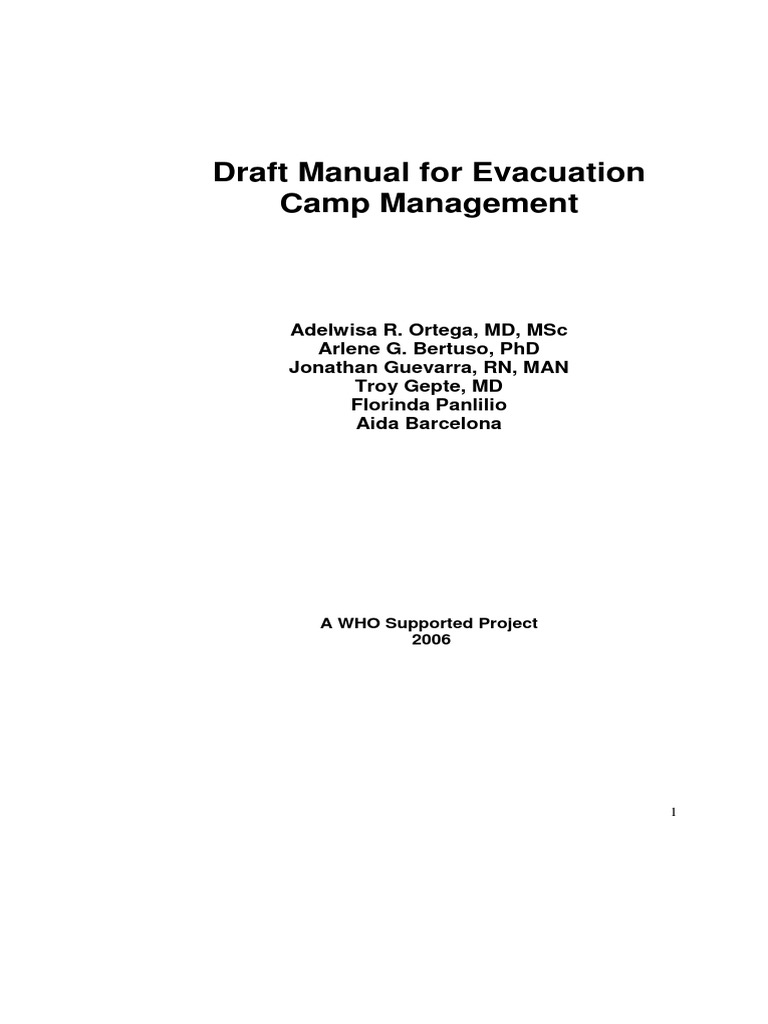 Manual On Evacuation Camp Management Draft | PDF | Malnutrition | Foods