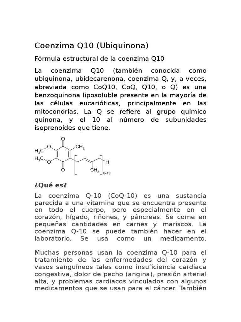 Coenzima Q10 | PDF | Ciencias de la Salud | Medicina CLINICA
