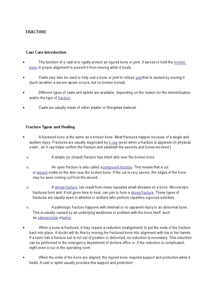 Fracture (Cast Care) | PDF | Bone | Paresthesia