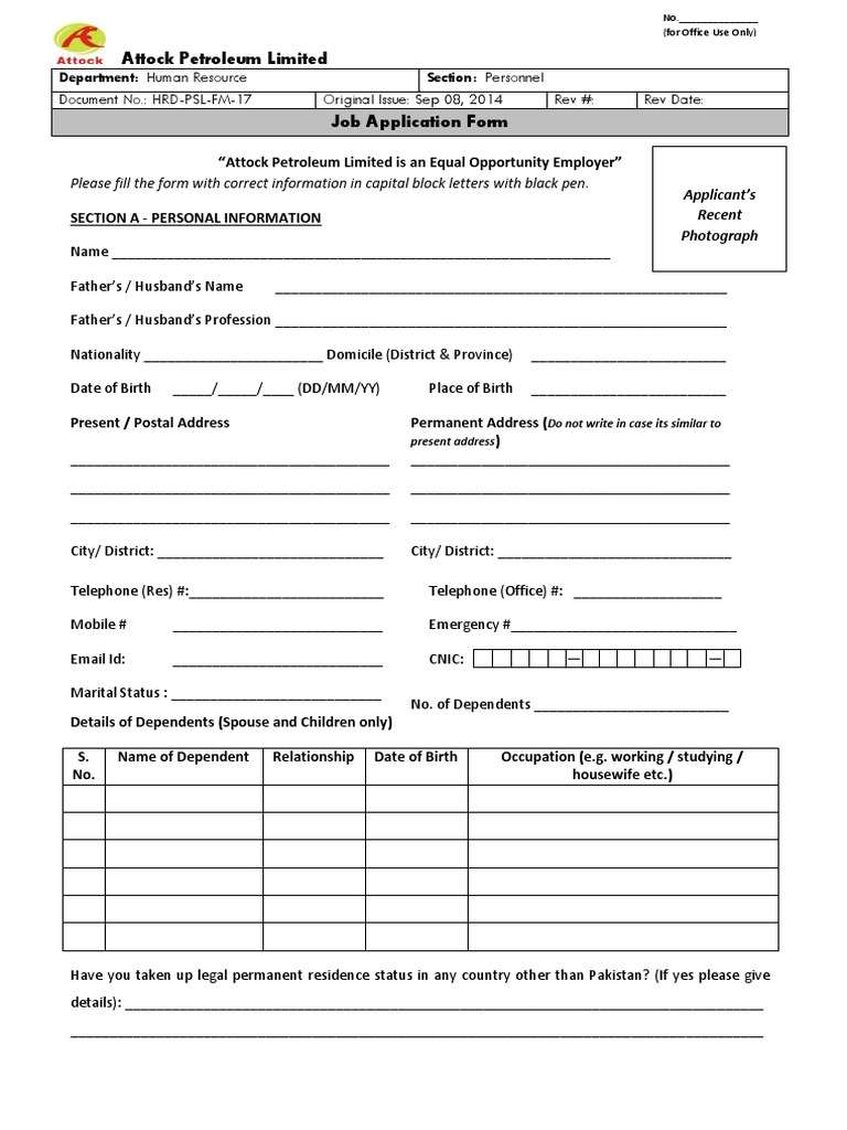 Job Application Form | PDF | Employee Benefits | Employment