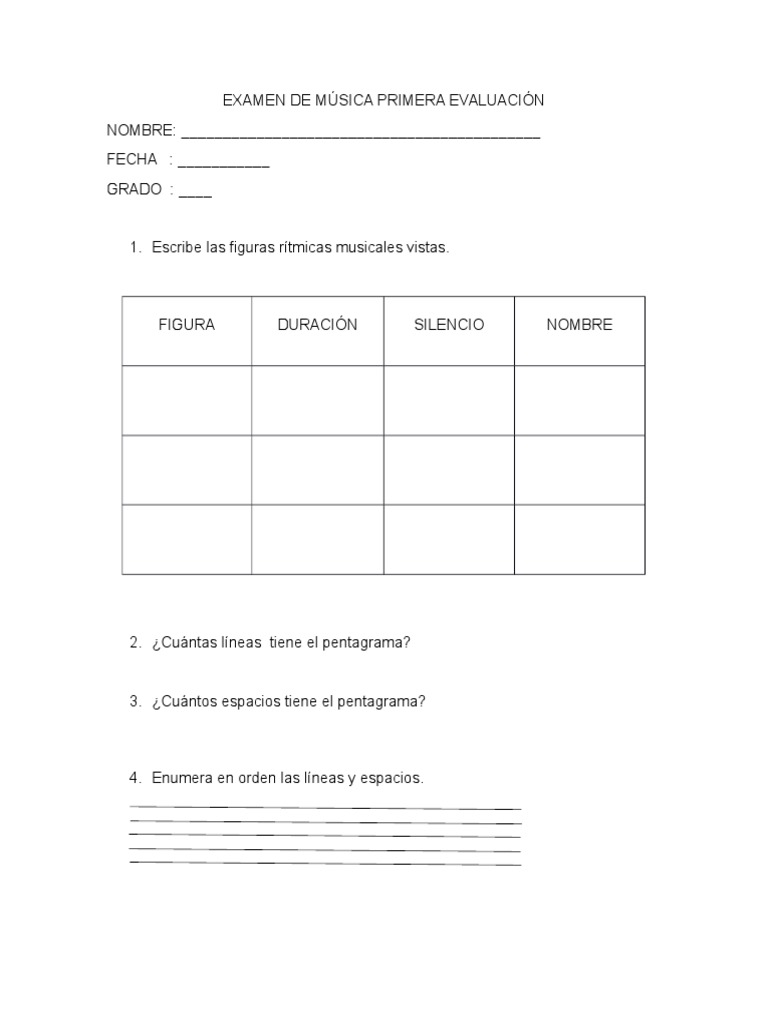 Examen de Música Primera Evaluación