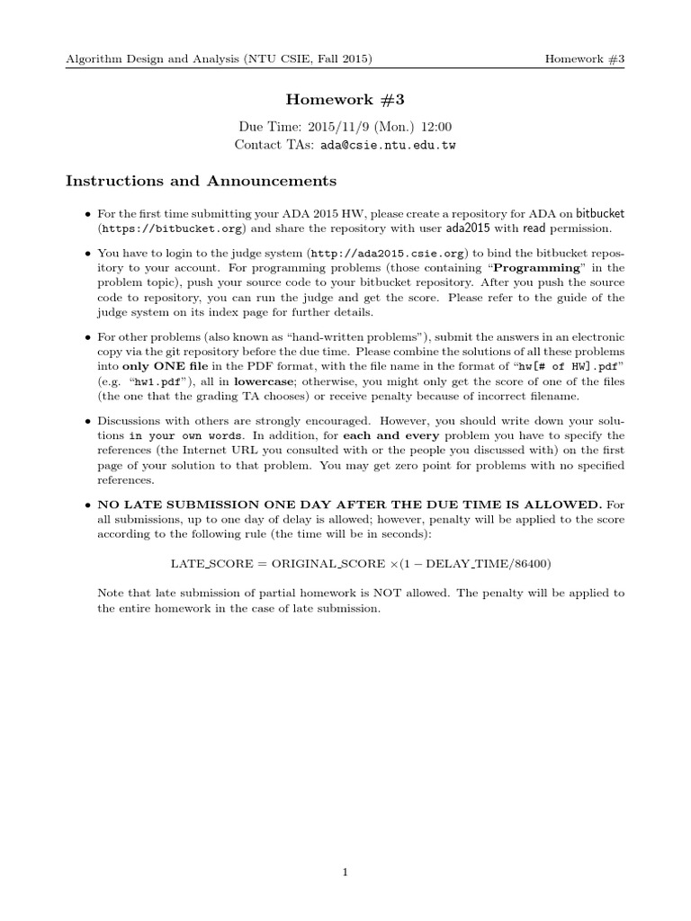 Homework #3: Due Time: 2015/11/9 (Mon.) 12:00 Contact Tas: Ada@Csie - Ntu.Edu - TW | PDF ...