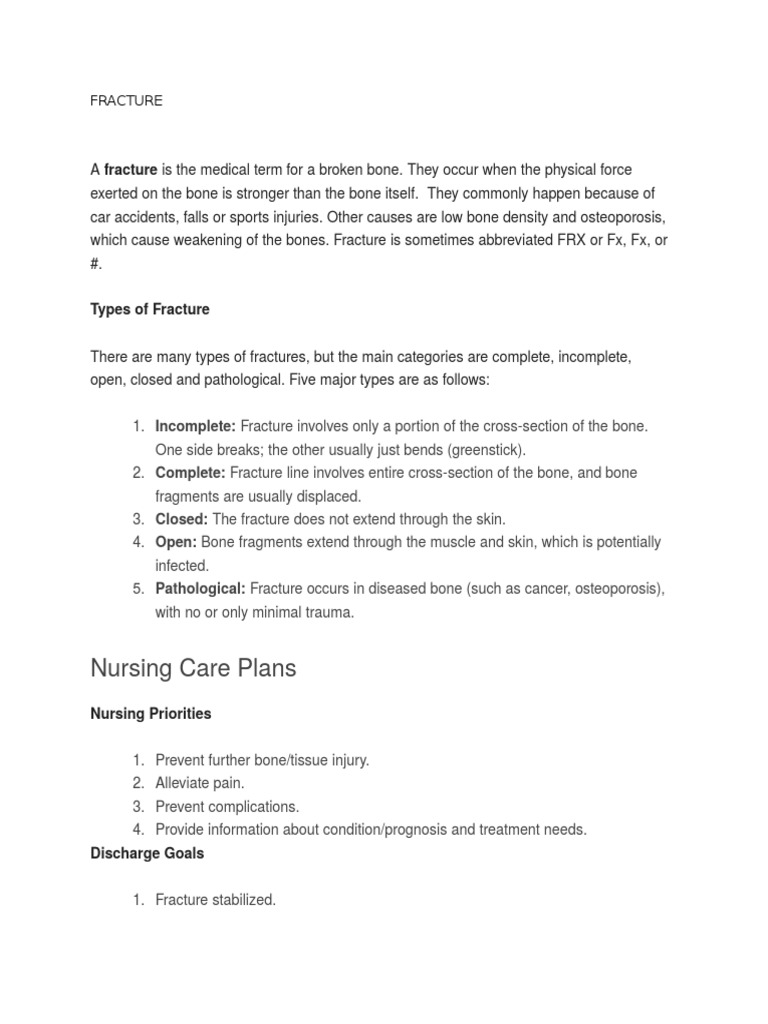 Nursing Care Plans: Fracture | PDF | Thrombosis | Pain