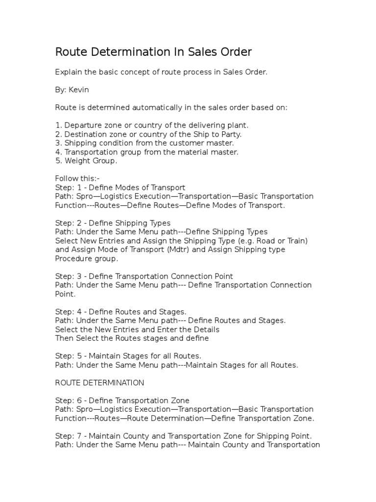 Route Determination in Sales Order | PDF | Technology & Engineering