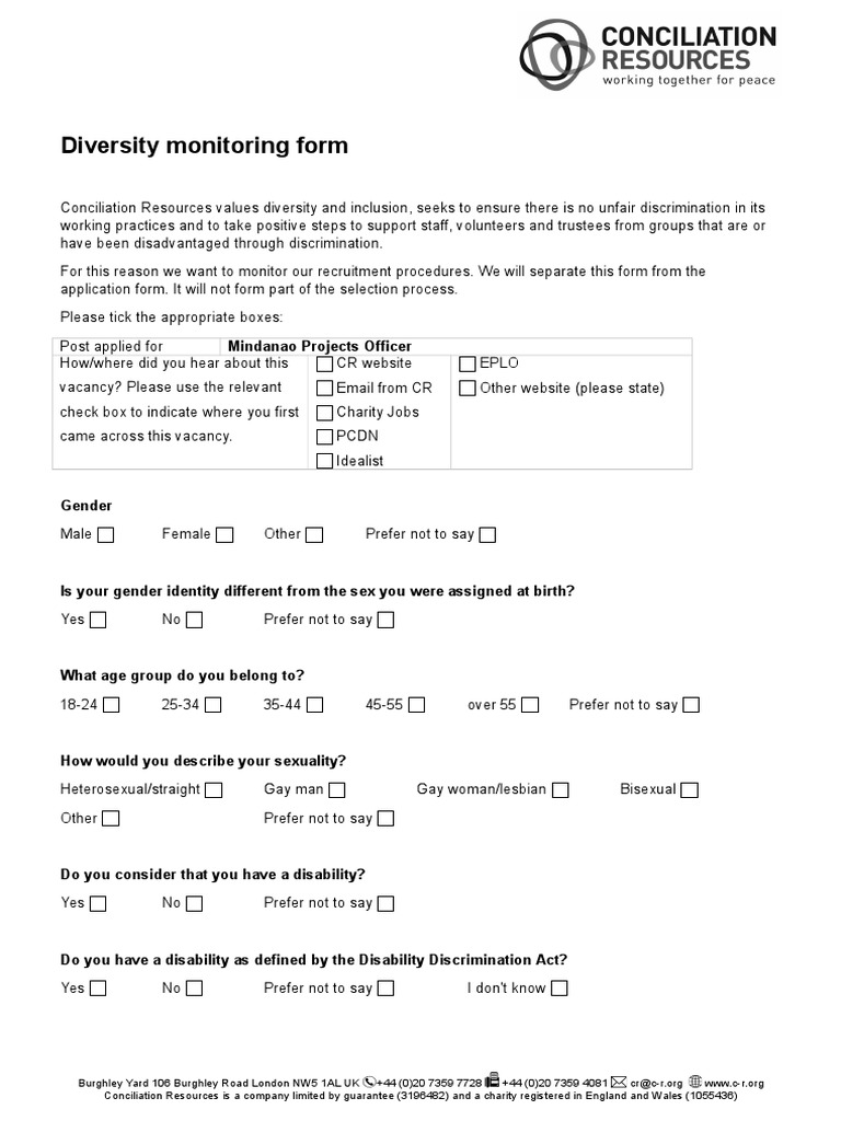 Diversity Monitoring Form | PDF | Identity Politics | Discrimination