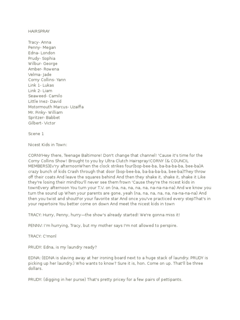 HAIRSPRAY Full Script | PDF | Art | Poetry