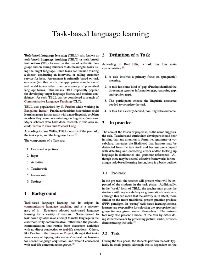 Task-Based Language Learning | PDF | Language Acquisition | Psycholinguistics
