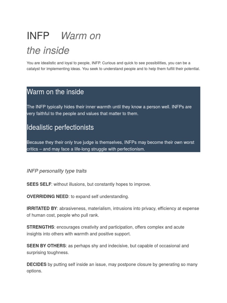 INFP Strengths and Weaknesses | PDF | Perfectionism (Psychology ...