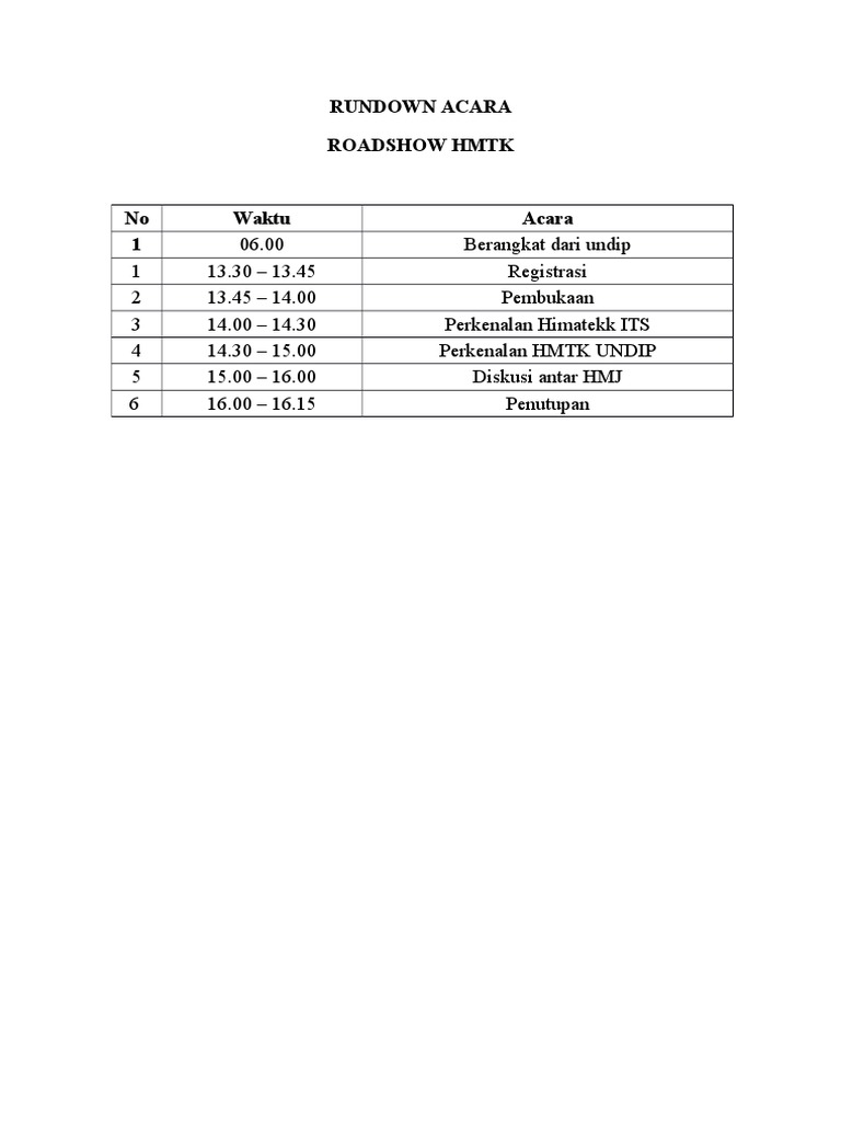 Rundown Acara Studi Banding Himatekkk Its | PDF