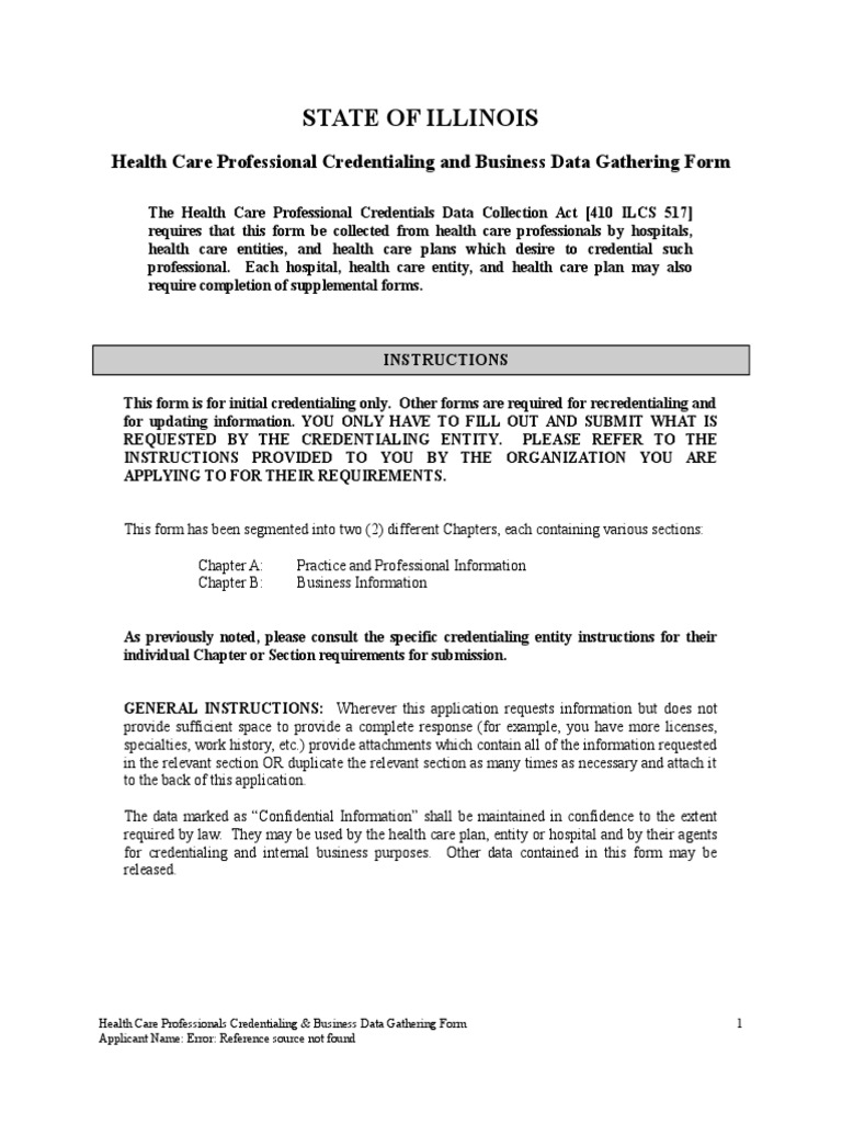 Illinois Healthcare Credentialing Form | PDF | Professional Liability ...