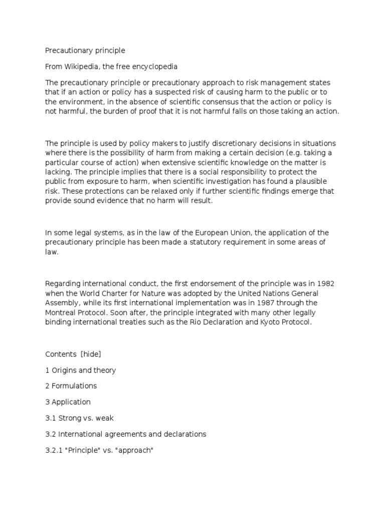 Precautionary Principle | PDF | Wellness | Medical