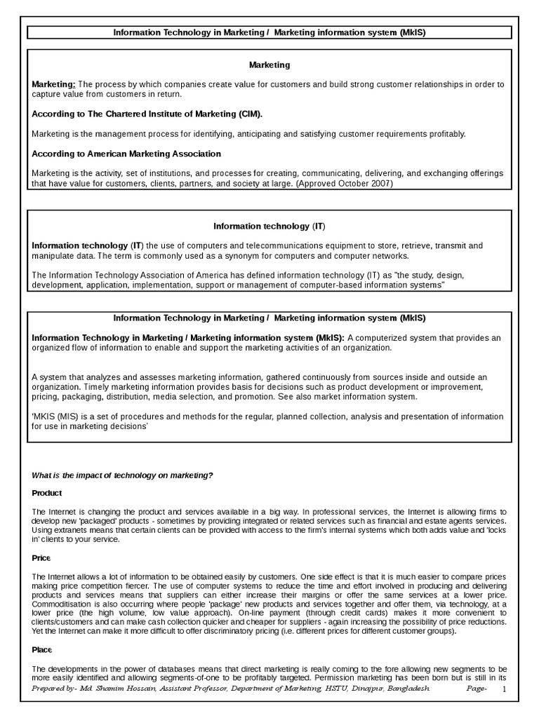 Information Technology in Marketing or Marketing Information System ...