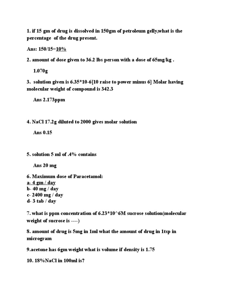 Concentrations, Doses, and Calculations: A Collection of Pharmacy Math ...