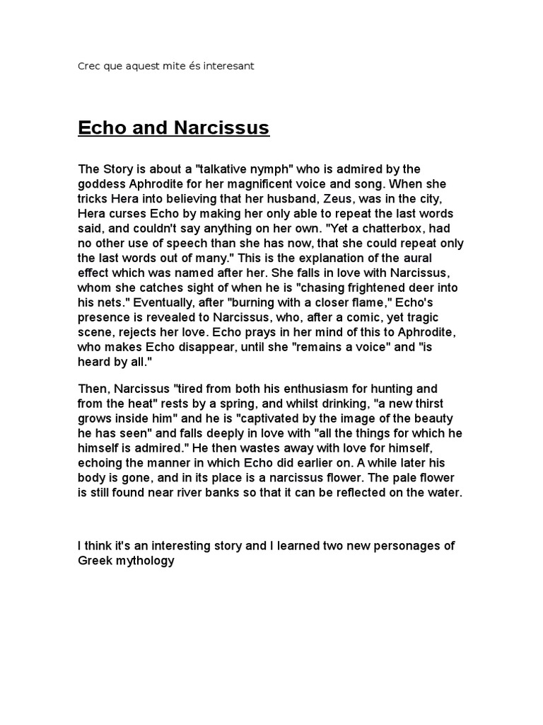 Greek Mythology: Echo & Narcissus | PDF