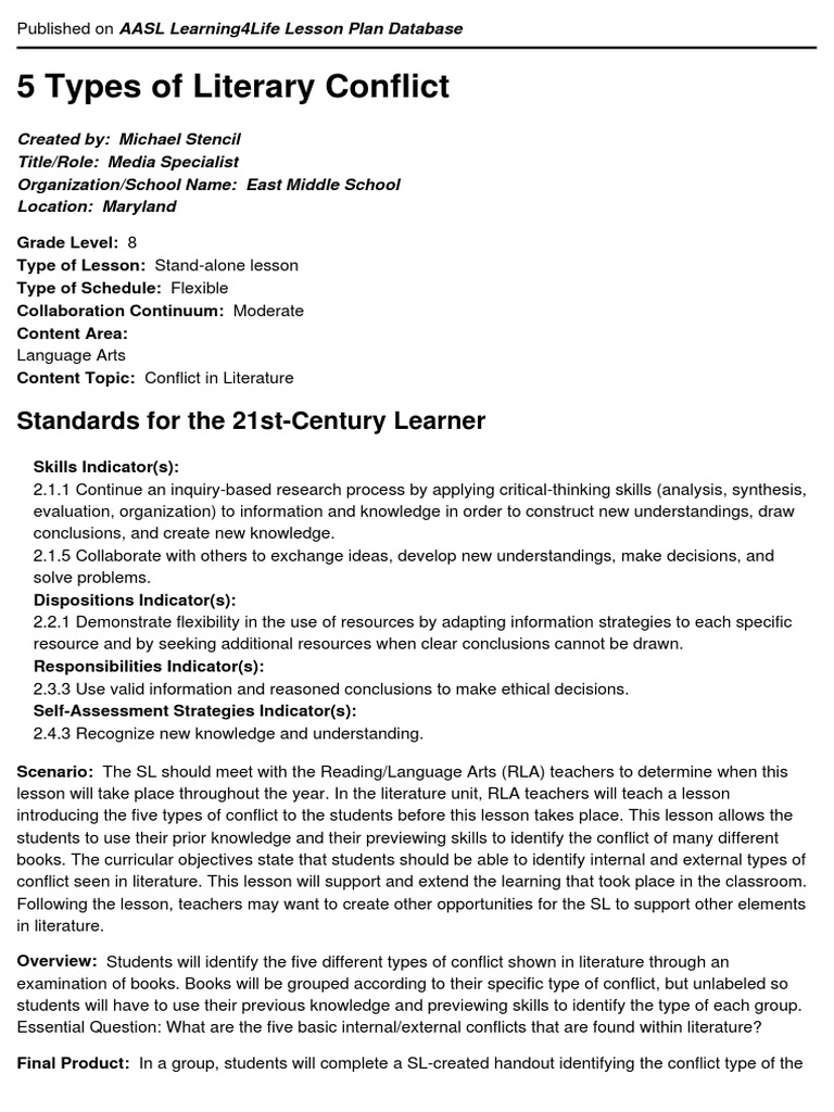 5 Types of Literary Conflict | PDF | Lesson Plan | Epistemology