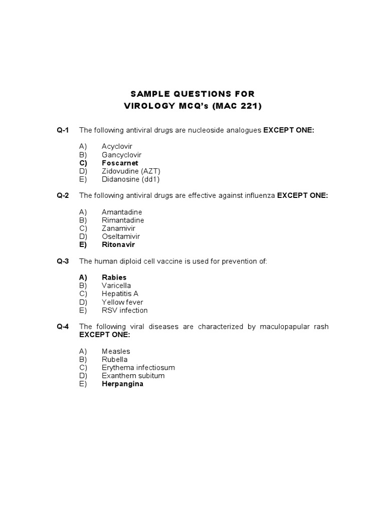 Virology MCQ Sample Questions | PDF