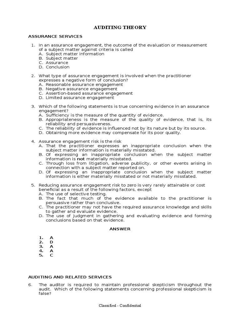 Auditing Theory 100 Questions 2015 | PDF | Going Concern | Financial Audit