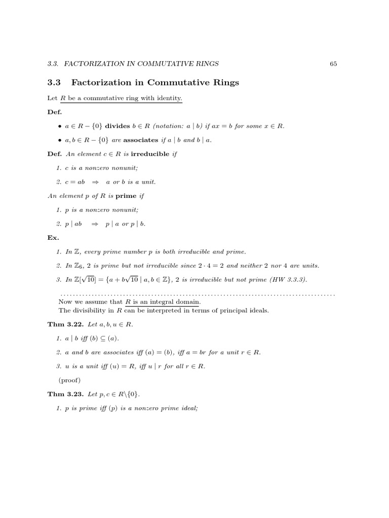 3.3 Factorization in Commutative Rings | PDF | Ring (Mathematics ...