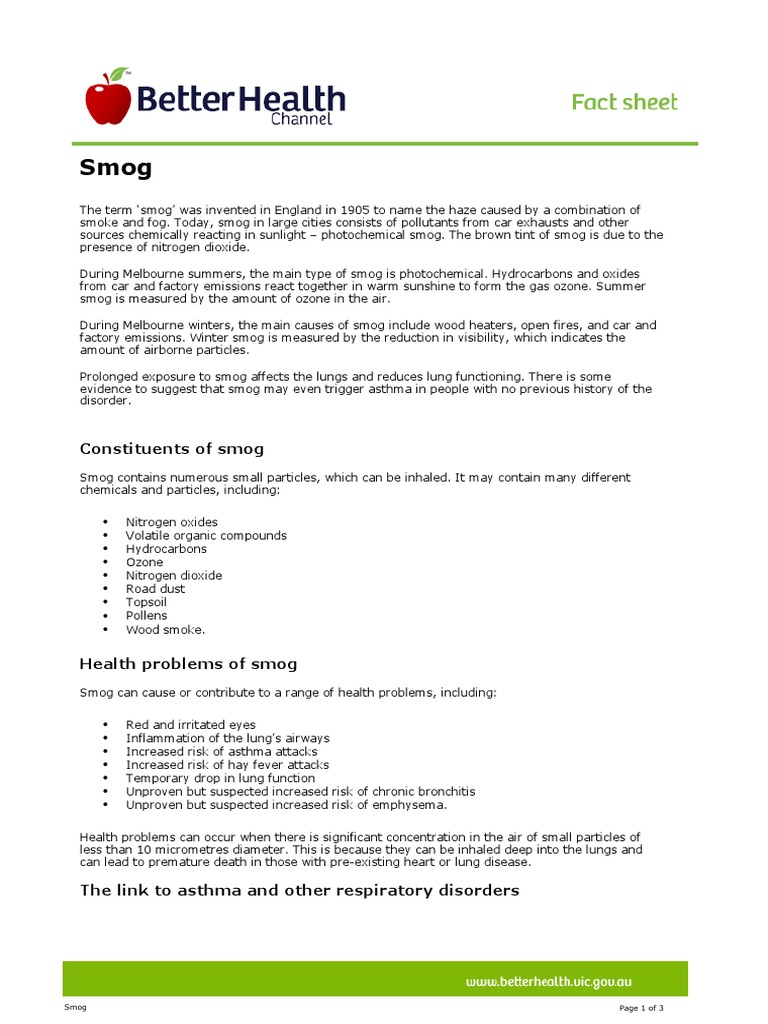 Constituents of Smog: Image Description. Better Health Channel Logo End ...