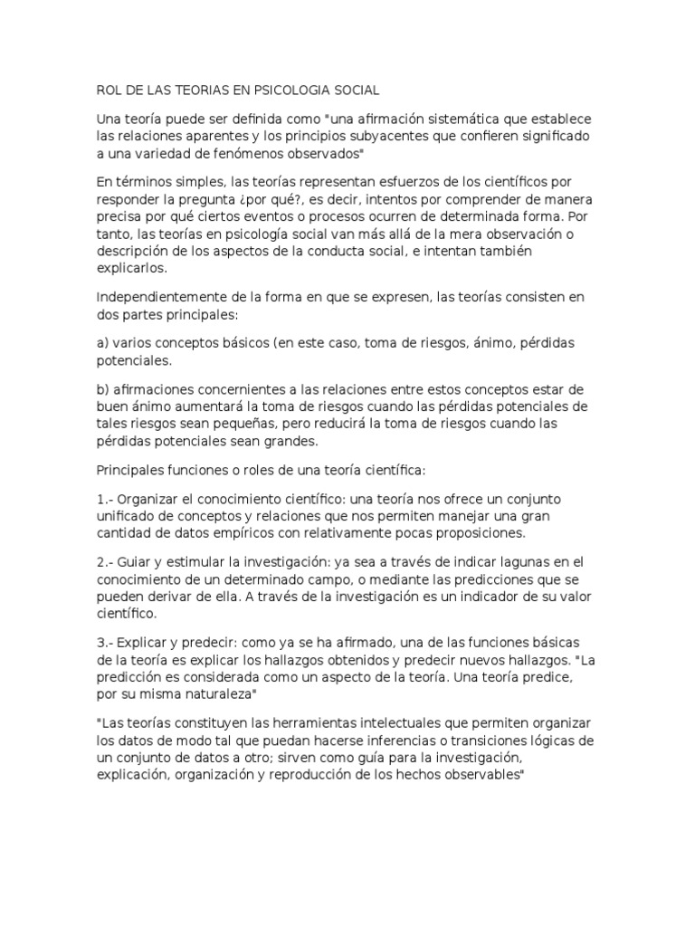 Rol de Las Teorias en Psicologia Social | PDF | Teoría | Psicología Social