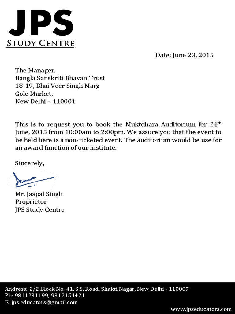 Auditorium Request Letter | PDF