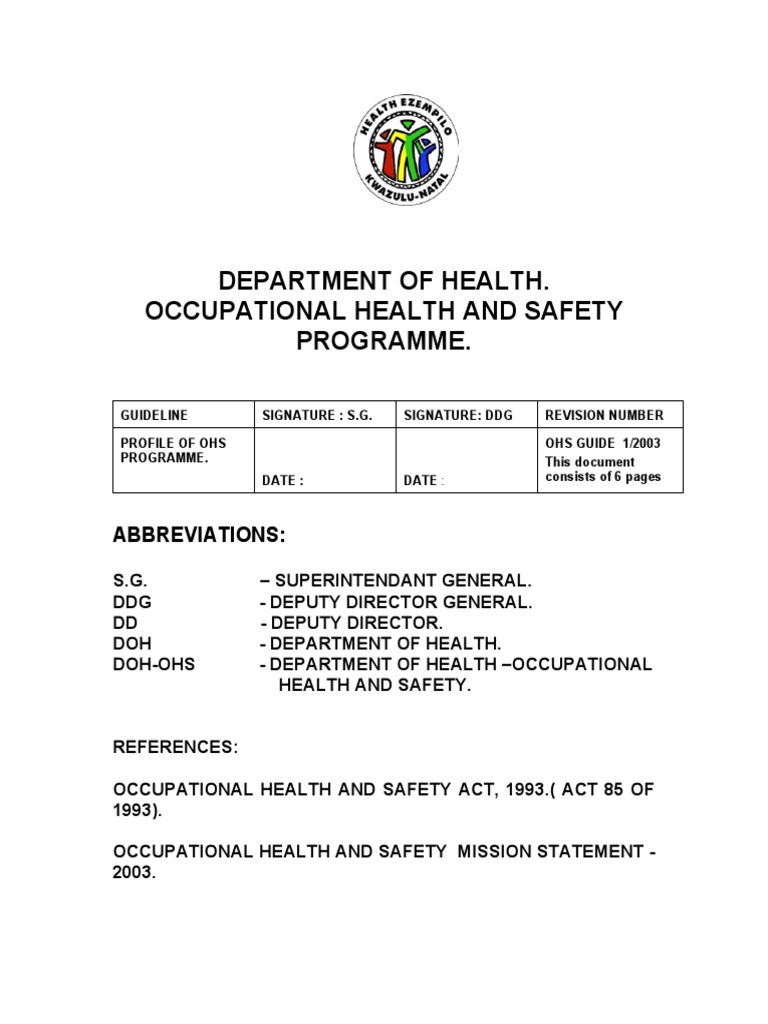 Department of Health. Occupational Health and Safety Programme | PDF ...