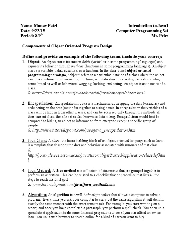 Object:: Programming Paradigm, "Object" Refers To A Particular Instance of A Class Where The ...