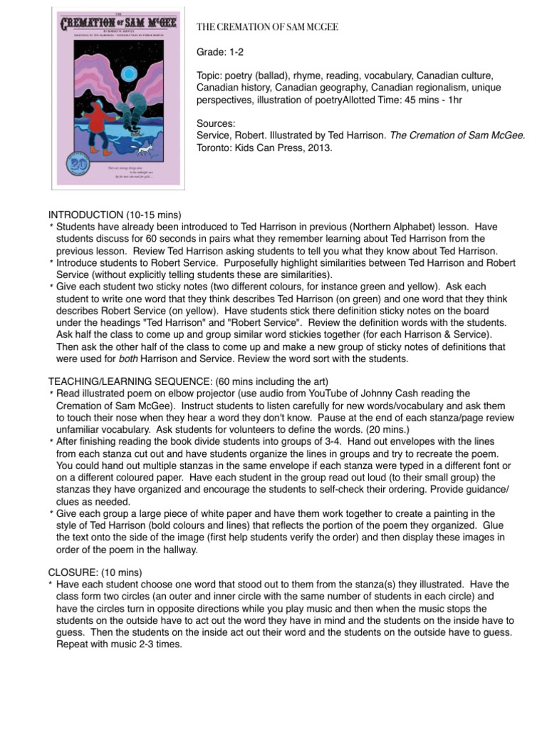 EDPB 505 (Sam McGee Lesson Plan) | PDF | Reading (Process) | Knowledge