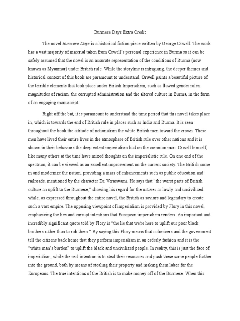 Burmese Days Essay | PDF | Myanmar | Imperialism